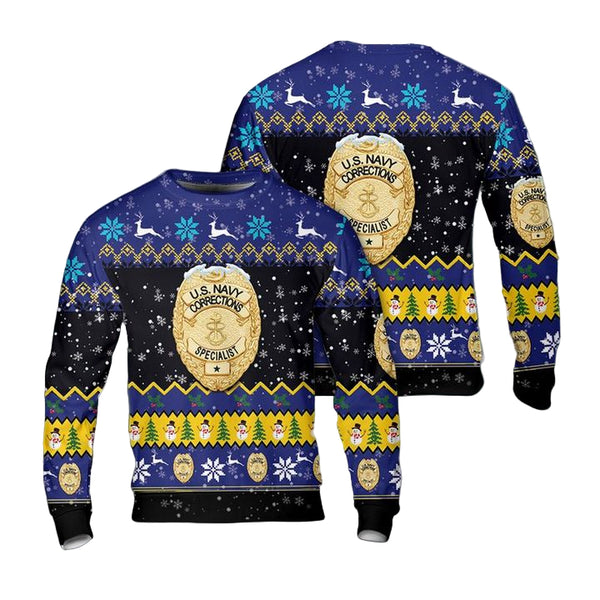 US Navy Corrections Specialist Badge Christmas AOP Sweater